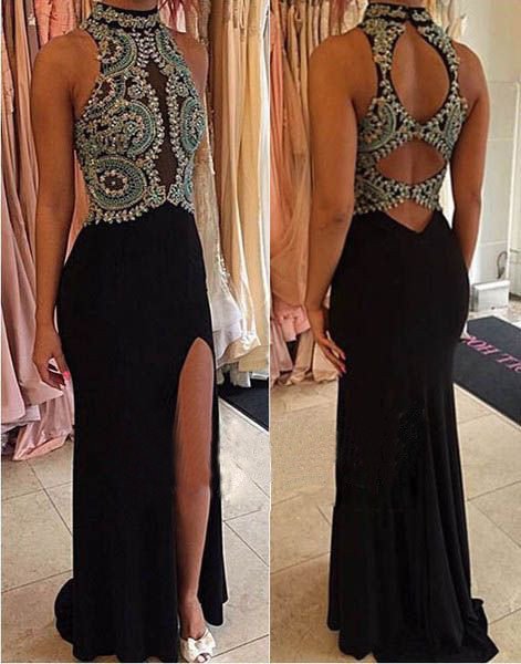 2017 Beaded Prom Dress,side Slit Prom Dress, Open Back Evening Dress on ...